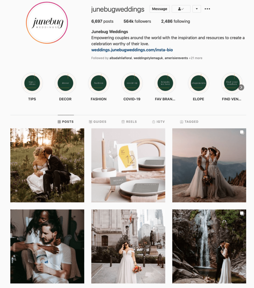 Instagram page of Junebug Weddings | PreOwned Wedding Dresses